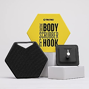 Tooletries - Body Scrubber & Storage Hook - Silicone Toiletry Organizer, Shower & Bathroom Accessory - Features Silicone-Grip Technology, Removable & Reusable - Charcoal