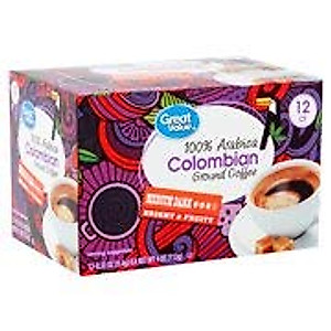 Great Value 100% Arabica Colombian Medium Dark Ground Coffee Pods, 0.33 oz, 12 count (Pack of 3)