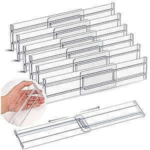 Qearl 6 Pack Drawer Dividers Organizers Adjustable 3.2" High Expandable from 11-20" Kitchen Drawer Plastic Drawers Separators for Clothing Kitchen Utensils Makeup Office Storage(Attached Tape)