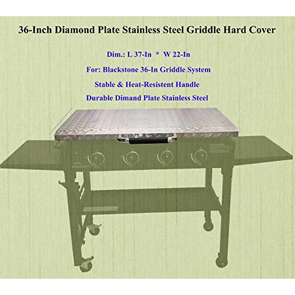 36-Inch Griddle Hard Cover for 36" Blackstone Front Grease Griddle, Diamond Plate Stainless Steel Griddle Cover Lid, Heat Protection Handle