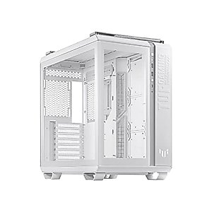 ASUS TUF Gaming GT502 White ATX Mid-Tower Computer Case,Front Panel RGB Button,USB 3.2 Type-C,2x USB 3.0 Ports,Tool-free Side Panel,ARGB Hub, 360mm and 280mm Radiator compatible, Fabric Handle on top.