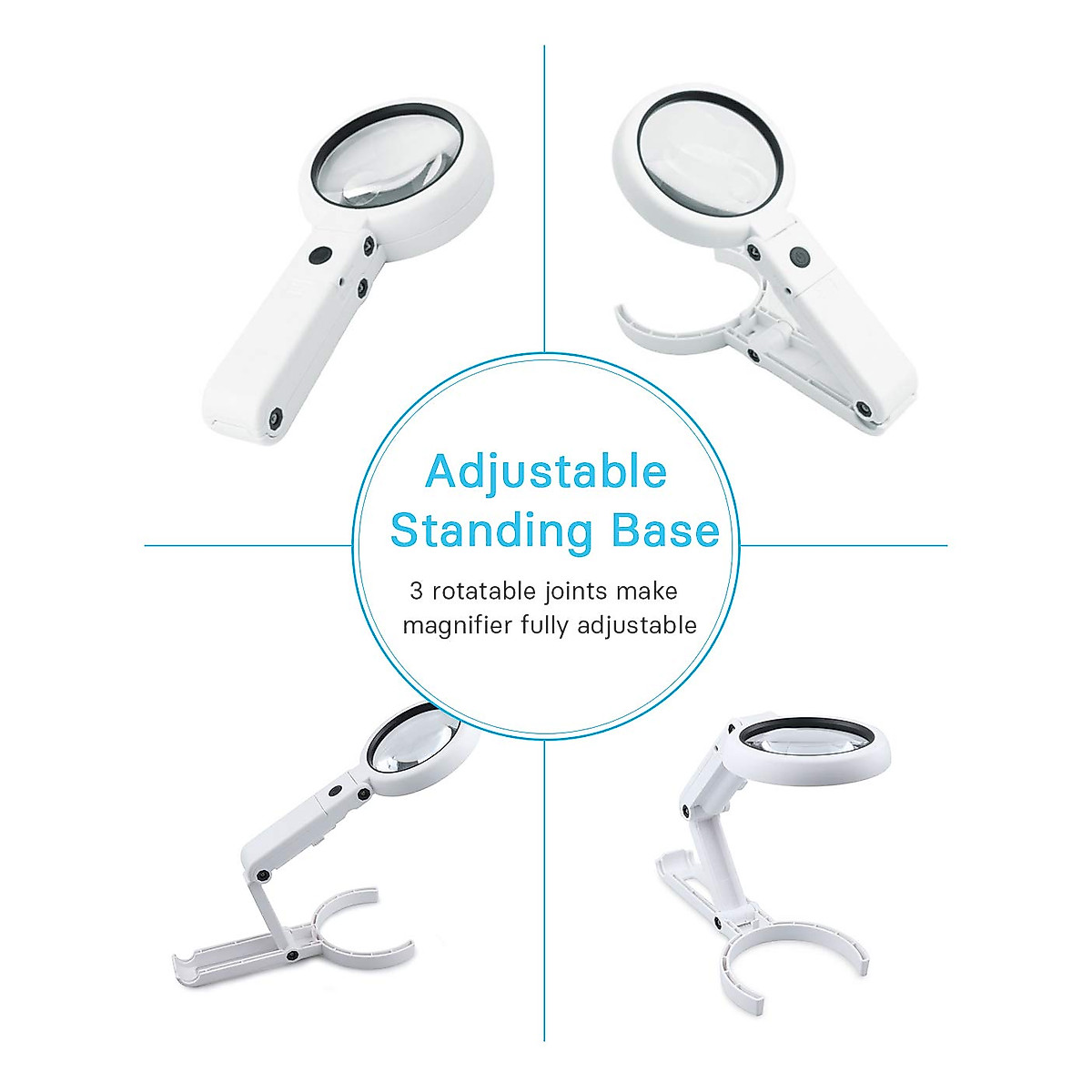 Magnifying Glass with Lights,Adjustable Standing Base,Portable Handheld,[3.5X+10X] Dual Magnification Lens,Magnifier Glass for Reading Jewelry Craft and Computer Repair