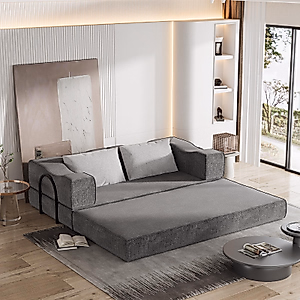 Folding Sofa Bed - 80" Convertible Couch Bed with 2 Pillows, Fold Out Couch, Foam Spring Floor Mattress, Futon Couch, King Size Bed Mattress for Living Room/Dorm/Guest Room/Home Office (Gray, 80")