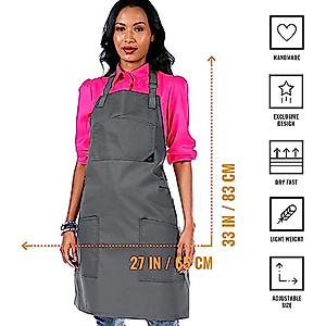 Under NY Sky Chef Apron – Professional Gray Twill – Cotton Straps - Smart Pockets - Adjustable for Men and Women – Pro Chef, Cook, Kitchen, Baker, Barista, Bartender, Server Aprons