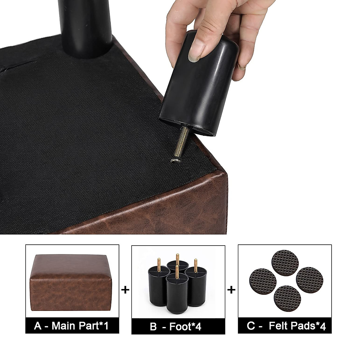 Joveco Small Footstool Ottoman, Faux Leather Square Ottoman Footrest with Non-Skid Plastic Legs, Modern Sofa Pets Step Stool for Couch Desk Office Living Room Bedroom (Brown)