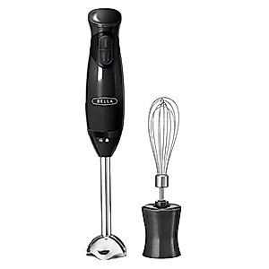 BELLA Immersion Hand Blender, Cordless Portable Mixer with Whisk Attachment - Electric Handheld Juicer, Shakes, Baby Food and Smoothie Maker, Stainless Steel, Black