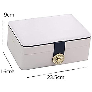 ZZYINH AN207 Double Layer Portable Travel Jewelry Watch Box with Mirror Leather Display Organizer Storage Case for Earrings Necklace Ring Small Jewelry (Color : White)