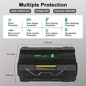 56V 3000mAh Replacement Battery for EGO 56V BA2800 BA4200 BA1400, 3.0Ah Lithium Ion Battery Compatible with All Power 56V CS1604 CS1804 CS1403 HT2400 LB6504 LB5804 LB6500 LB4800 HTA2000 PH1400 Tools