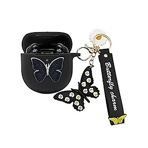 Case for Bose QuietComfort Earbuds II 2022, Cute Cartoon Butterfly Charm Soft Silicone Skin Women Girls Men Protective with Fun Cool Keychain for Bose Earbuds ii Case (Black)