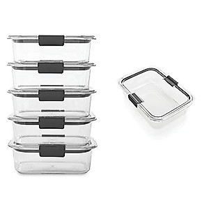 Rubbermaid Brilliance Food Storage Container, BPA free Plastic, Medium, 3.2 Cup, 5 Pack, Clear & Brilliance Food Storage Container, Large, 9.6 Cup, Clear 1991158