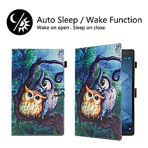UUcovers for Kindle Fire HD 10 Case 9th/7th Generation (2019/2017) 10.1 inch with Stylus Pencil Holder/Card Slots/Folio Stand PU leather Magnetic Smart Wallet Cover [Auto Wake/Sleep], Oil Painting Owl