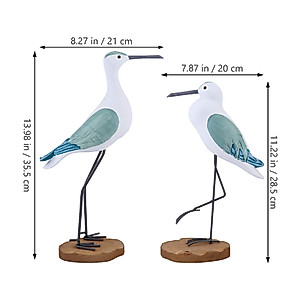 HEALLILY 2pcs Coastal Decor Wooden Seagull Figurine Bird Statue Nautical Coastal Ocean Home Decoration Green