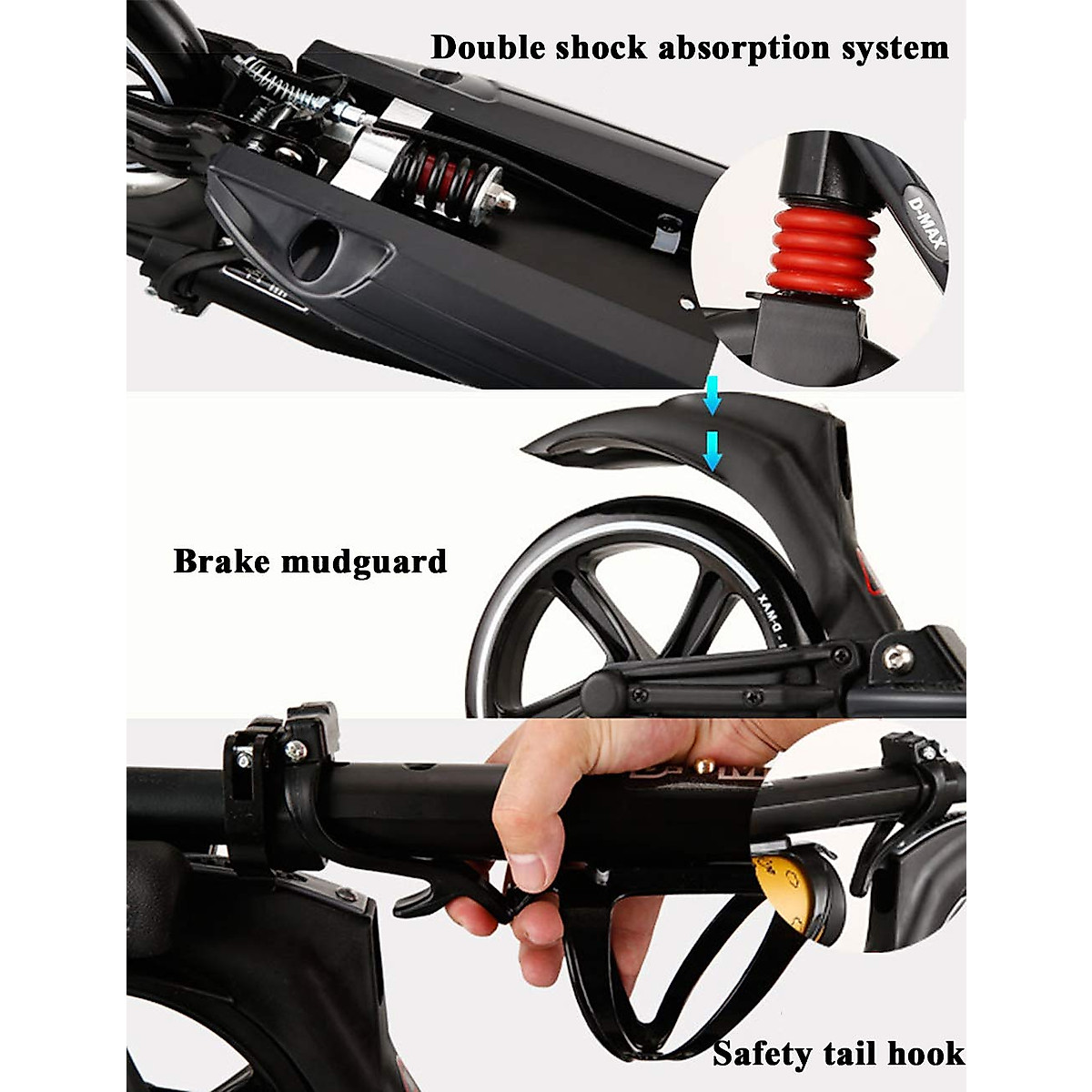 WRRAC-Trampolines Sport Pro Scooter Stunt Kick Scooters with Brake and Suspension Light Frame Big 200mm Wheel Durable Push Scooter for Adults, Kids and Teens, White