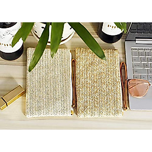 COOKOOKY Women's Straw Clutch Bag Bohemian Zipper Wristlet Womens Summer Beach Sea Purse Straw Wallets For Women (Beige- White)