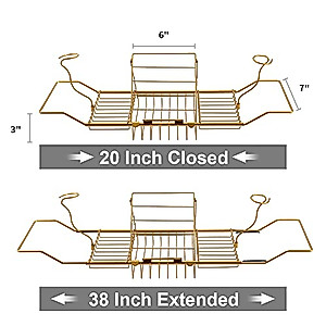BESTHLS Bathtub Tray Caddy for Luxury Bath Expandable Extra Wide Bath Tub Tray with Wine Glass Holder & Soap Accessaries Holder & Laptop Reading and Organizer Ideal for Home Spa Lover (Copper)
