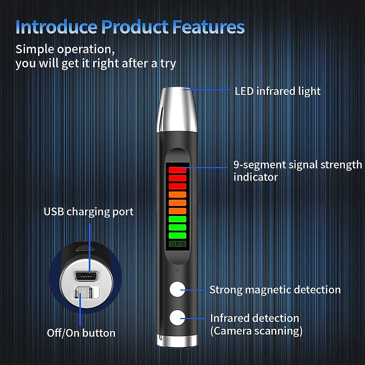 NOYAFA Hidden Camera Detectors,RF Signal Scanner 12 Levels Sensitivity 4 Professional Modes, Anti Spy Detector Bug Detector GPS Tracker Spy Camera Detector for Hotels Office Travel