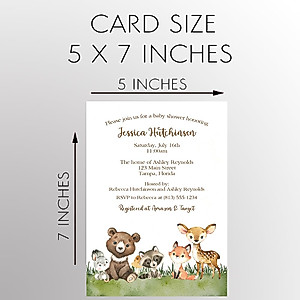 Woodland Friends Baby Shower Invitation Watercolor Forest Friends Available for Girls Boys Gender Neutral Unisex Woods Fox Deer Bear Country Personalized Customized Printed Cards (12 Count)