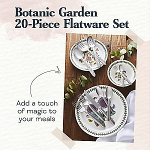 Portmeirion Botanic Garden Flatware Set Service for 4 | Utensil Sets - Dishwasher Safe | Silverware Sets - 18/10 Stainless Steel | Cutlery Set with Triple Leaf Detailing | 20 Piece Set