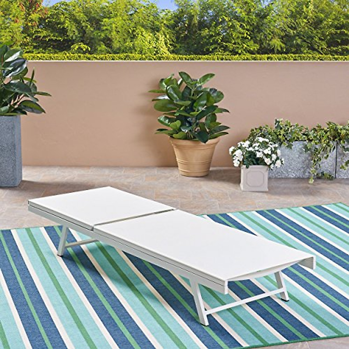 Christopher Knight Home Simon Outdoor Aluminum and Mesh Chaise Lounge, White/White