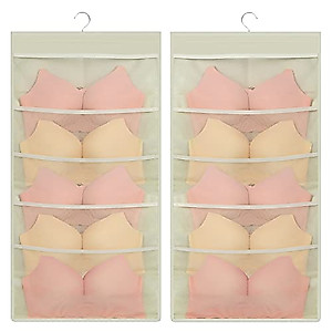 Lirex Bra storage organiser with 10 Pockets, 1 Pack Foldable Underwear Hanging Organizer for Wardrobe Wall Mount Bra Hanger Double Side Cloth with Hanger for Toys Purses Towels Socks Bra