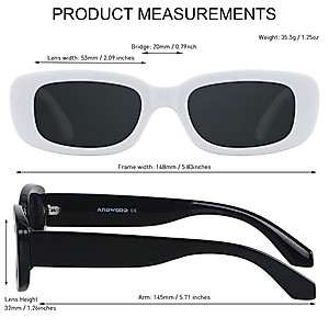 ANDWOOD Rectangle Sunglasses for Women Square Frames Trendy Retro Vintage 90s UV Protection Sun Glasses Small Face 2 Pack White Black