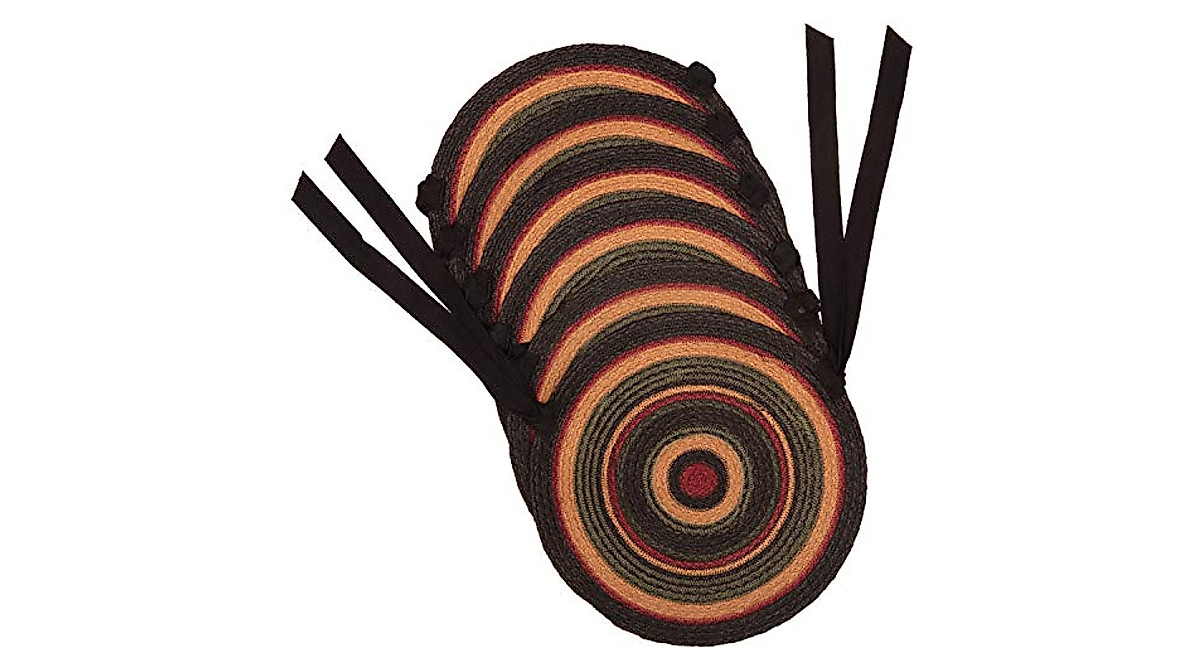 VHC Brands Wyatt Jute Chair Pad Set of 6 - Rustic Decor