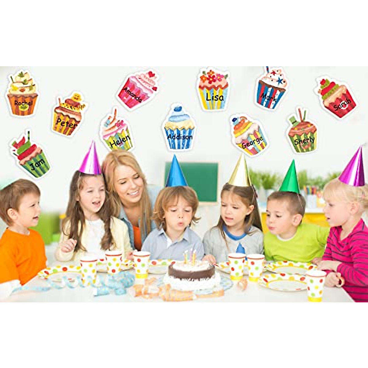 FLYAB 12Pcs Birthday Cutouts for Classroom Decoration Birthday Cupcake Cutouts Calendar Chart Poster Birthday Bulletin Board Decorations for Classroom Birthday Party Decoration Teacher Supplies