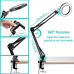V.C.Formark Magnifying Glass with Light,10X Magnifying Lamp with Remote Control - 3 Color Modes Stepless Dimmable, LED Lighted Magnifier with Light for Close Work,Reading,Repair,Crafts