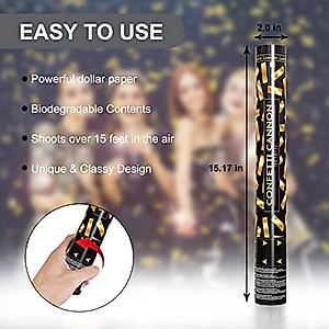 Gold Confetti Cannon Party Poppers,15 Inch+Longer Confetti Poppers(5 Packs)Confetti Shooters for Birthday Wedding Celebration Photo Shoot New Year's Eve confetti Gun