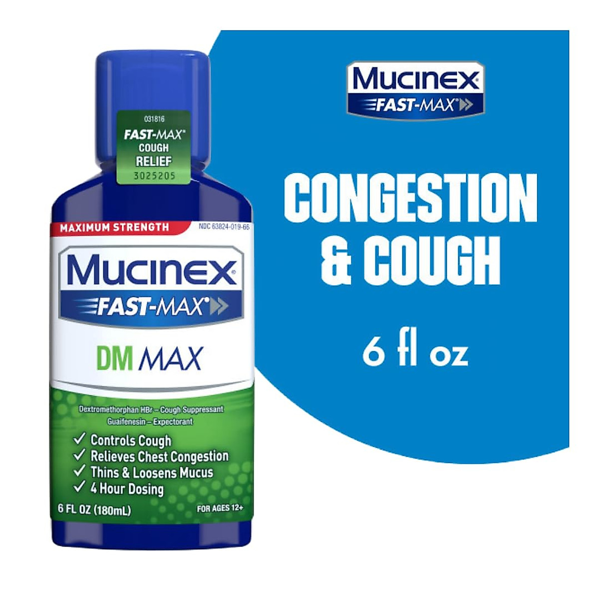 Mucinex Fast-Max Adult DM Expectorant and Cough Suppressant Liquid, 6 oz (Pack of 9)