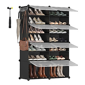 SONGMICS Shoe Rack, 8 Cubes Shoe Organizer with Doors, 32 Pair Plastic Shoe Storage Cabinet, for Bedroom, Entryway, Steel Frame, Plastic Panel, Black ULPC034B01