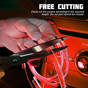 HIPOPY EL Wire Interior Car LED Strip Lights, USB Auto Neon Light Strip with Sewing Edge, 16FT Electroluminescent Car Ambient Lighting Kits with Fuse Protection, Car Decoration Accessories (Red/16FT)