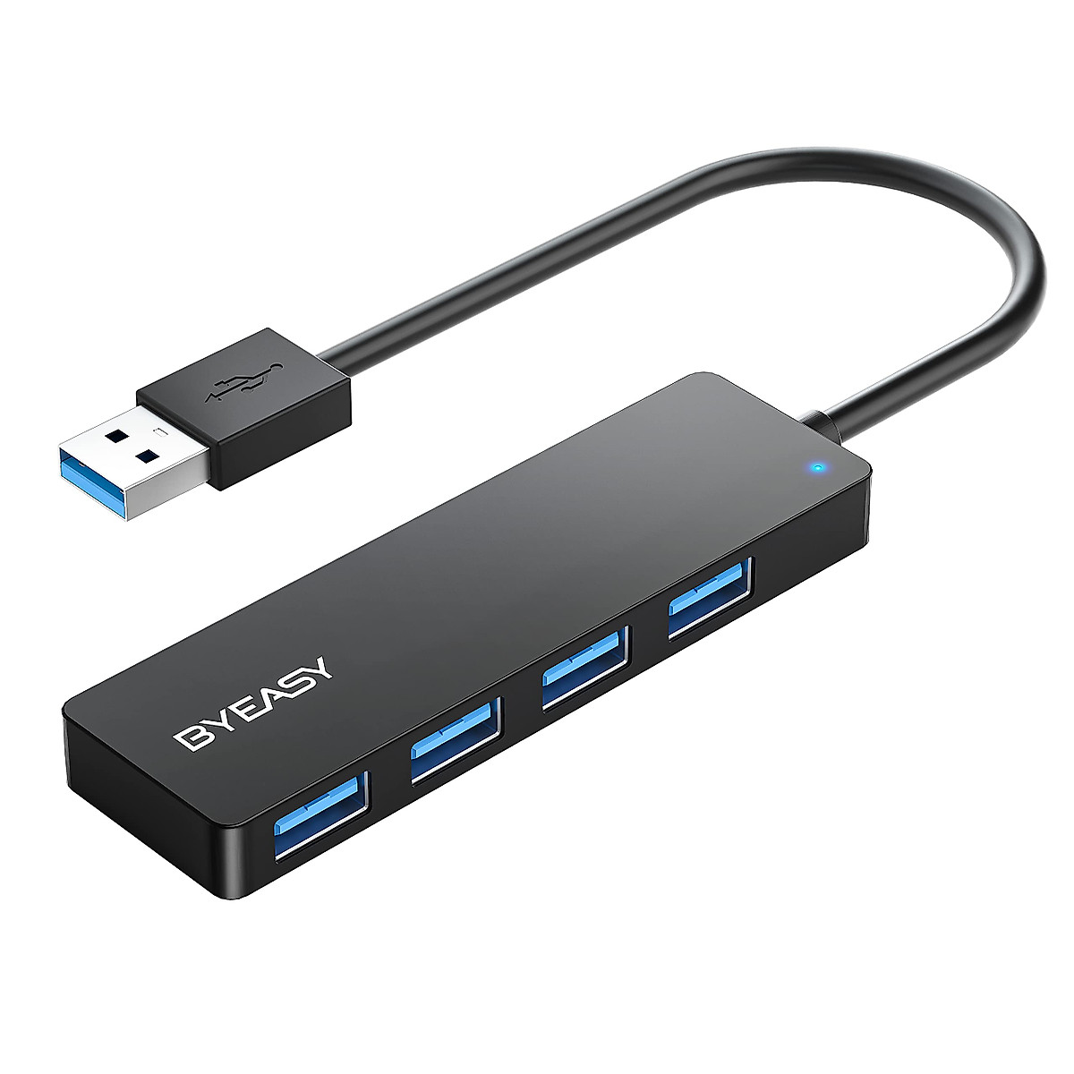 BYEASY USB Hub, 4 Port USB 3.0 Hub, Ultra Slim Portable Data Adapter Applicable for iMac Pro, MacBook Air, Mac Mini/Pro, Surface Pro, Notebook PC, Laptop, and Mobile HDD (Leather Black)