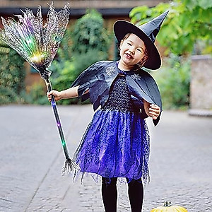 Halloween Witch Broom, 25 in LED Light Decorated Broomstick Witch Sweeper, Kids Cosplay Wicked Broomstick Props (Purple)