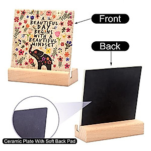 Inspirational Quotes Desk Decor Gifts For Women Girls Friends-Motivational Sign Ceramic Plaque With Wooden Stand-Cheer Up Gifts For Friends Women (beautiful day)