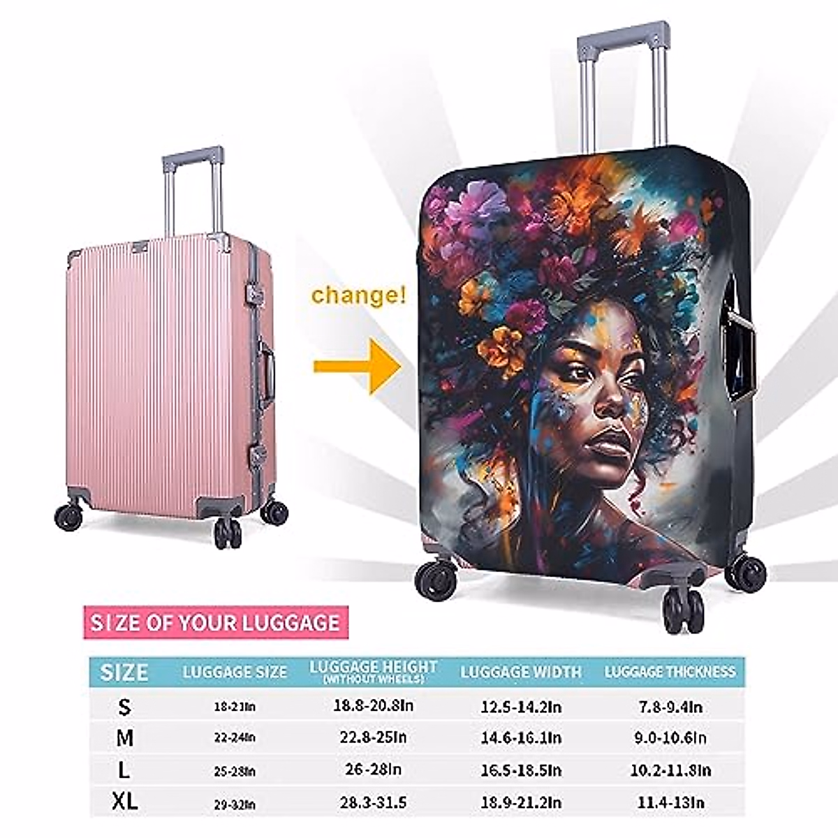 Dudietry Suitcase protector cover tsa approved luggage cover for Suitcase Washable Suitcase Protector Anti-scratch Suitcase cover Large African American Black Girl