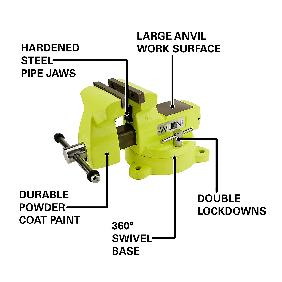 Wilton High-Vis Safety Bench Vise, 5" Jaw Width, 5-1/4" Jaw Opening, 3-3/4" Throat (Model 1550)