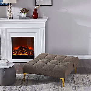 FIQHOME Convertible Sofa Bed, Adjustable Backrest & Gold Metal Legs, Futon Sleeper Couch Daybed Single Pillow, Teddy Fabric Armless Chair,Taupe