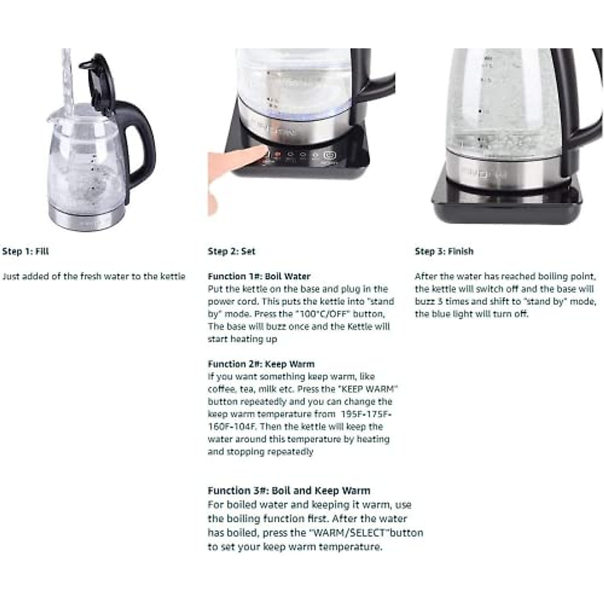 LUMAMU Glass Electric Kettle, Tea Kettle Water Boiler with Boil-Dry Protection, LED Indicator, Double Wall Temperature Control, 1500W Wide Opening, BPA Free