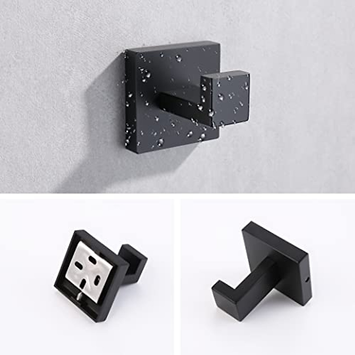 Wieonios Wall Towel Hooks Matte Black Bathroom Bath Towel Hook Stainless Steel, Square Towel Robe Coat Hook Wall Mounted Toilet Kitchen Heavy Duty Door Hanger 4 Pack