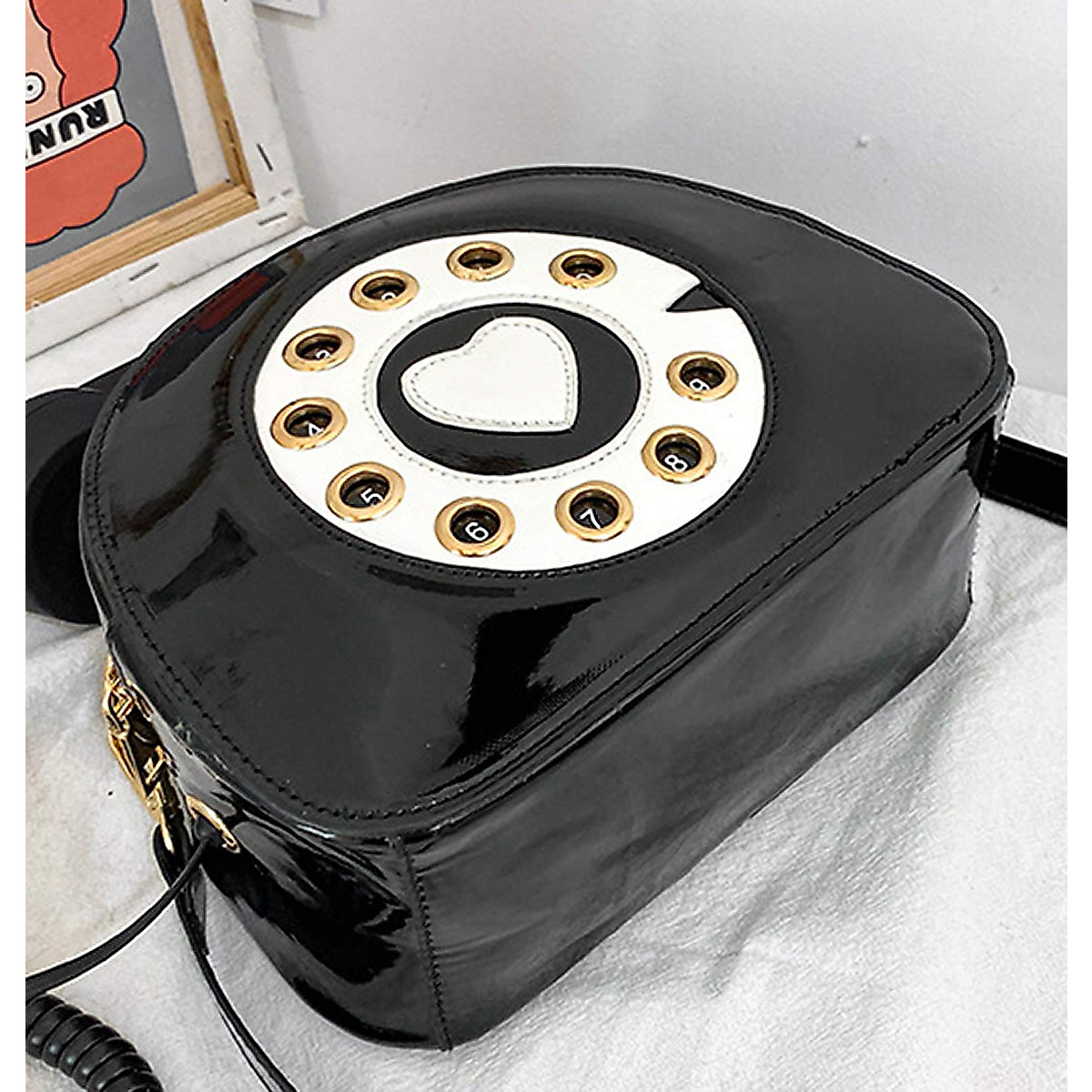 QZUnique Telephone Shoulder Bag Women Retro Cross Body Bag PU Leather Clutch Purse Chain Tote Bag