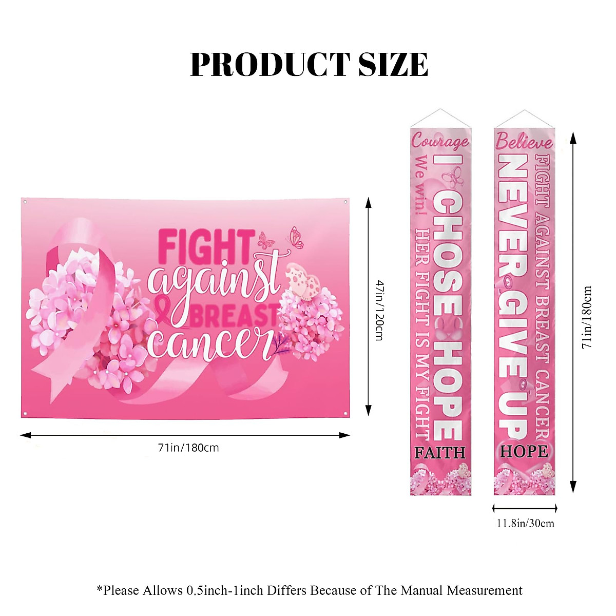 Breast Cancer Awareness Gifts for Women - Pink Ribbon Banner and Breast Cancer Backdrop Set for Outdoor Indoor Party Background Decorations