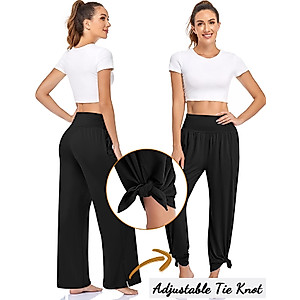 UEU Womens Wide Leg Yoga Pants High Waisted Side Slit Joggers Casual Loose Lounge Sweatpants with Pockets- 28" Inseam (Black, S)