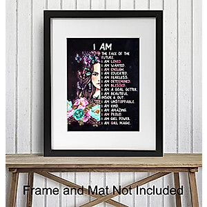 Teen Girls Bedroom Wall Art - Positive Quotes - I Am Tween Little Girls Bedroom Decor - Cute Daughter Gifts - Inspirational Sayings for Wall Decor - Positive Affirmations Wall Decor Poster 8X10