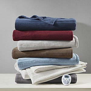 Serta Travis Fleece Ultra Soft Tri-Rib Textured Electric Blanket, Cozy and Snuggly Cover Fast Heating for Cold Weather, Auto Shut Off, Multi Heat Setting Controller, King, Indigo