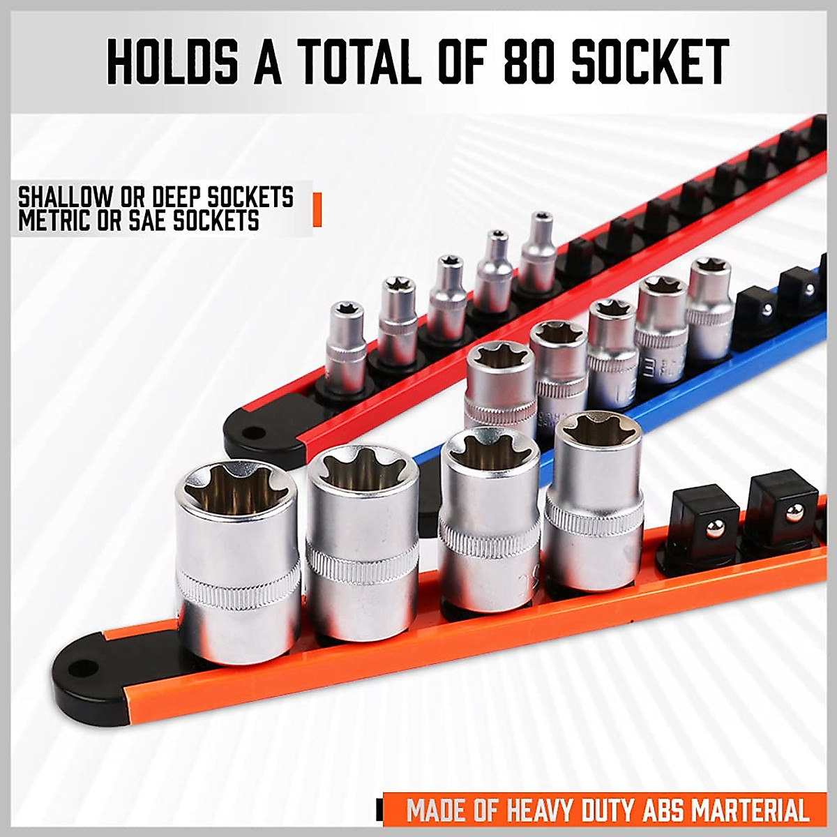 6-Pieces Practical Socket Organizer 1/4-Inch 3/8-Inch 1/2-Inch Socket Holders Red And Blue Magnetic Socket Organizers For Toolboxes