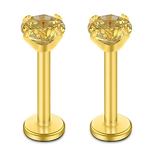 SCERRING 6PRS(12pcs) 16G 4mm Mix Color CZ Internally Threaded Labret Monroe Lip Ring Tragus Nail Helix Earring Stud Piercing Jewelry Bar Length 6mm