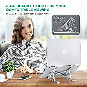 LEHOM Laptop Stand Holder for Desk, Adjustable Portable Computer Riser Stand, Foldable Aluminum Notebook Elevator for Mac MacBook Pro Air, Lenovo, HP, Dell More 10 to 15.6 inches Laptops Tablets