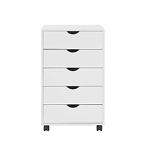 Naomi Home Wood Under Desk Drawer Cabinet Rolling Desk Drawers Storage Drawer Unit for Desk Storage Organizer Drawers for Under Desk Storage Organizer with Wheels - 5 Drawer, White