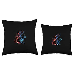 Cool Fire Electric Guitar Band Music Gift Guitarist Flames Electric Guitar Musician Retro Guita Throw Pillow, 18x18, Multicolor